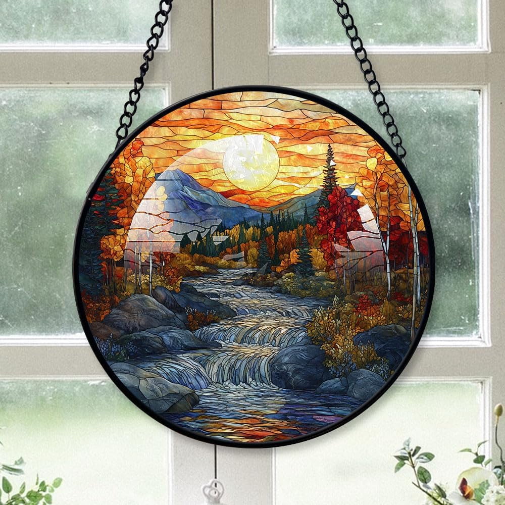 Personalized Landscape Suncatcher Stained Glass, Landscape Stained ...