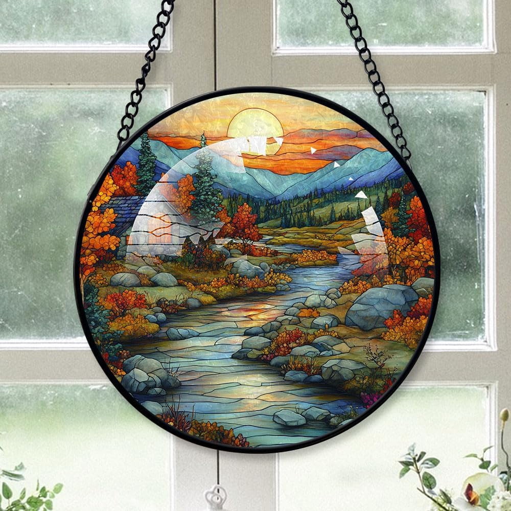 Personalized Landscape Suncatcher Stained Glass, Landscape Stained ...