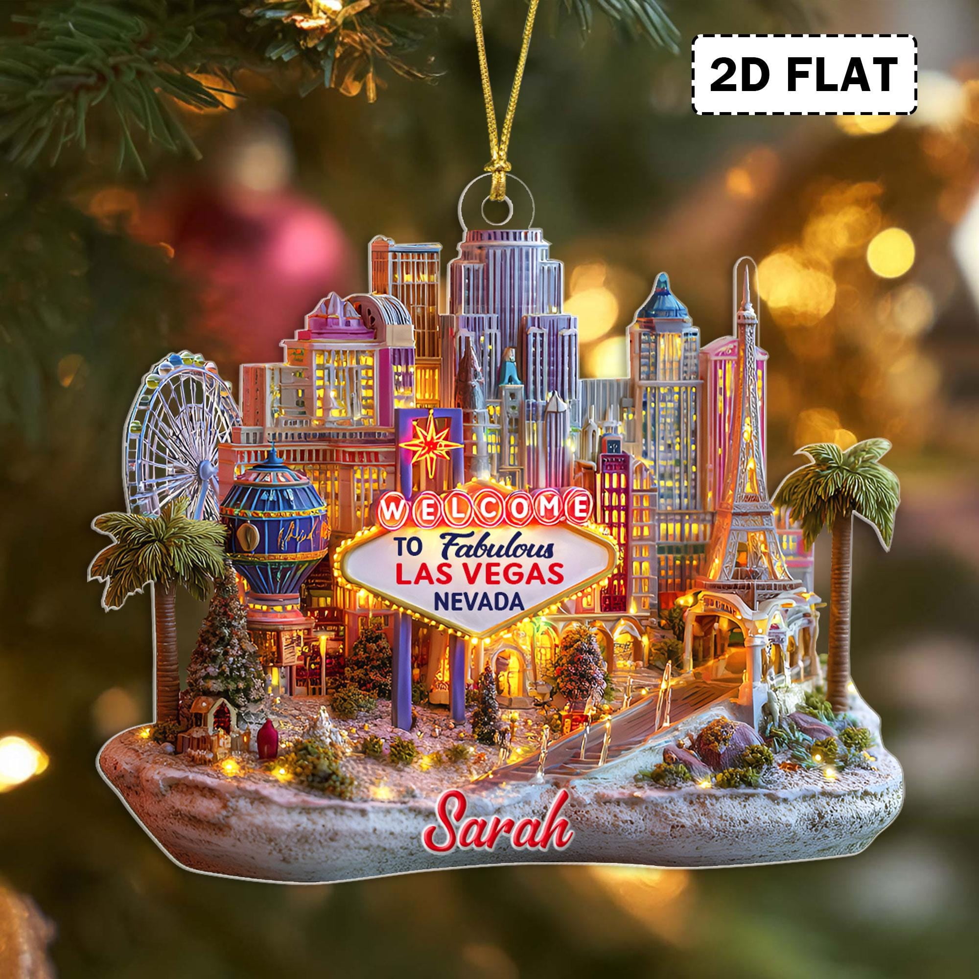 Personalized Las Vegas Christmas Ornament, 2D Flat City Skyline Vegas ...