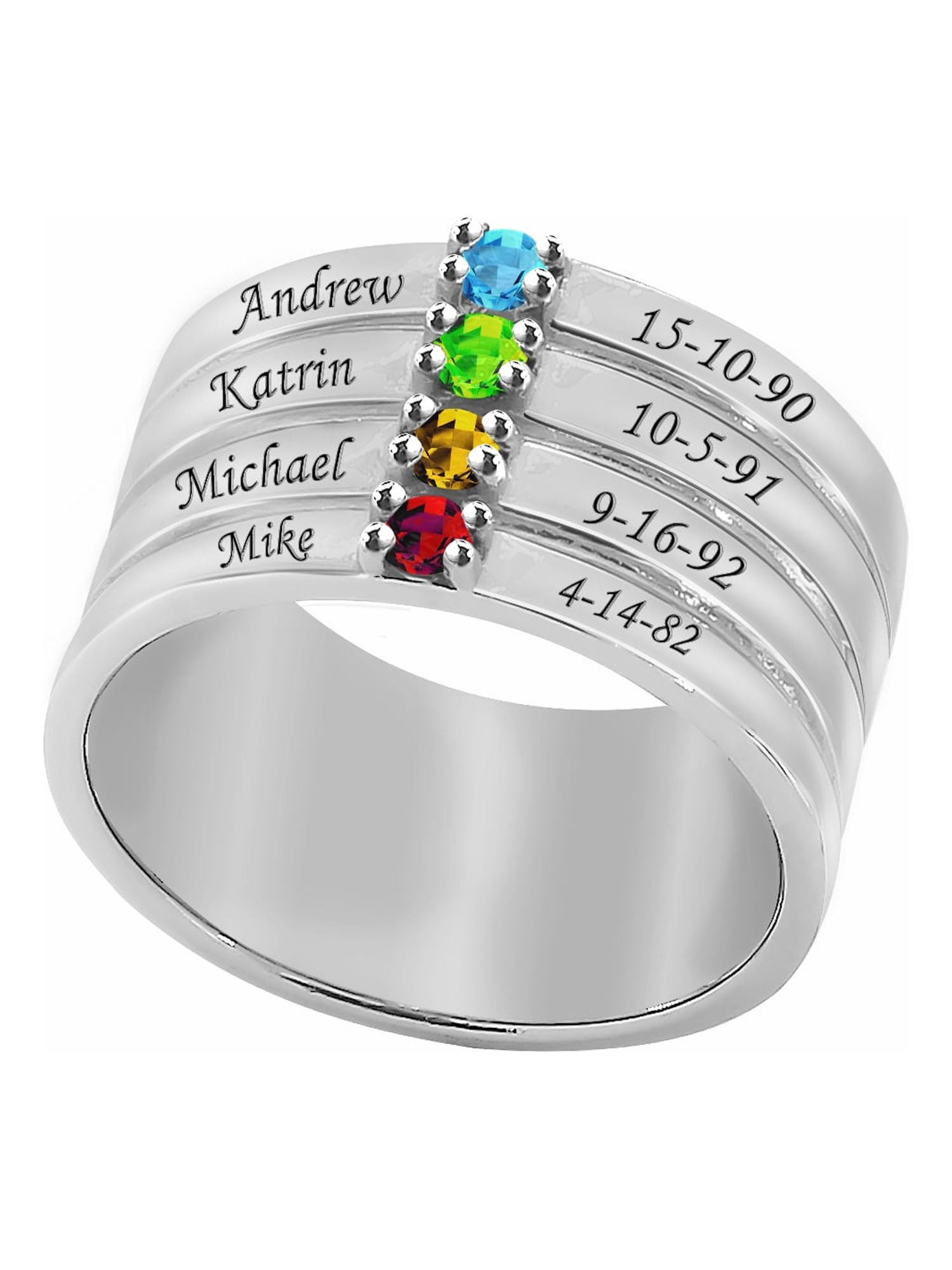 Personalized Laser Engraved Family Ring with Up to Four Birthstones ...