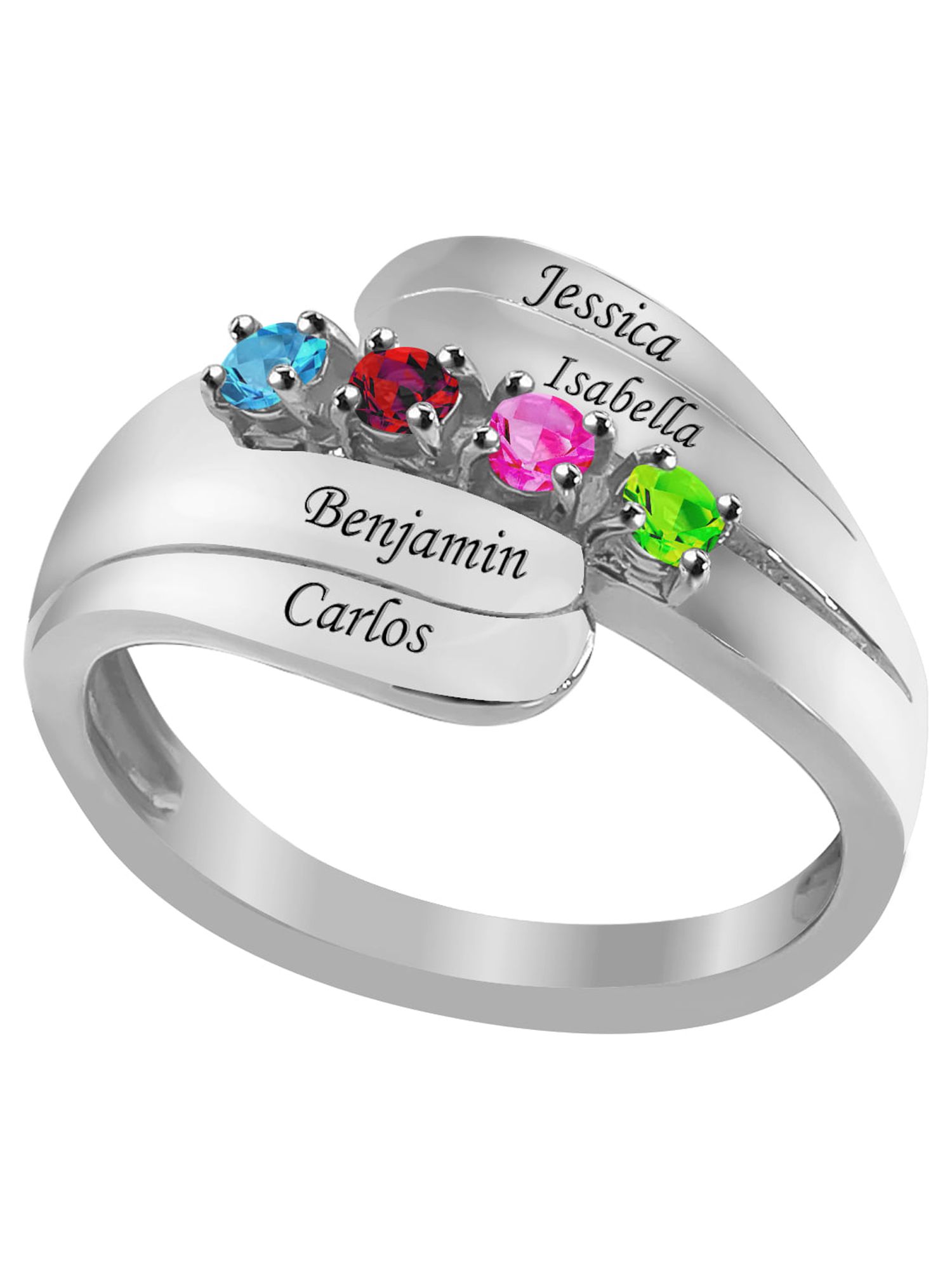 Personalized Laser Engraved Family Ring with Up to Four Birthstones ...