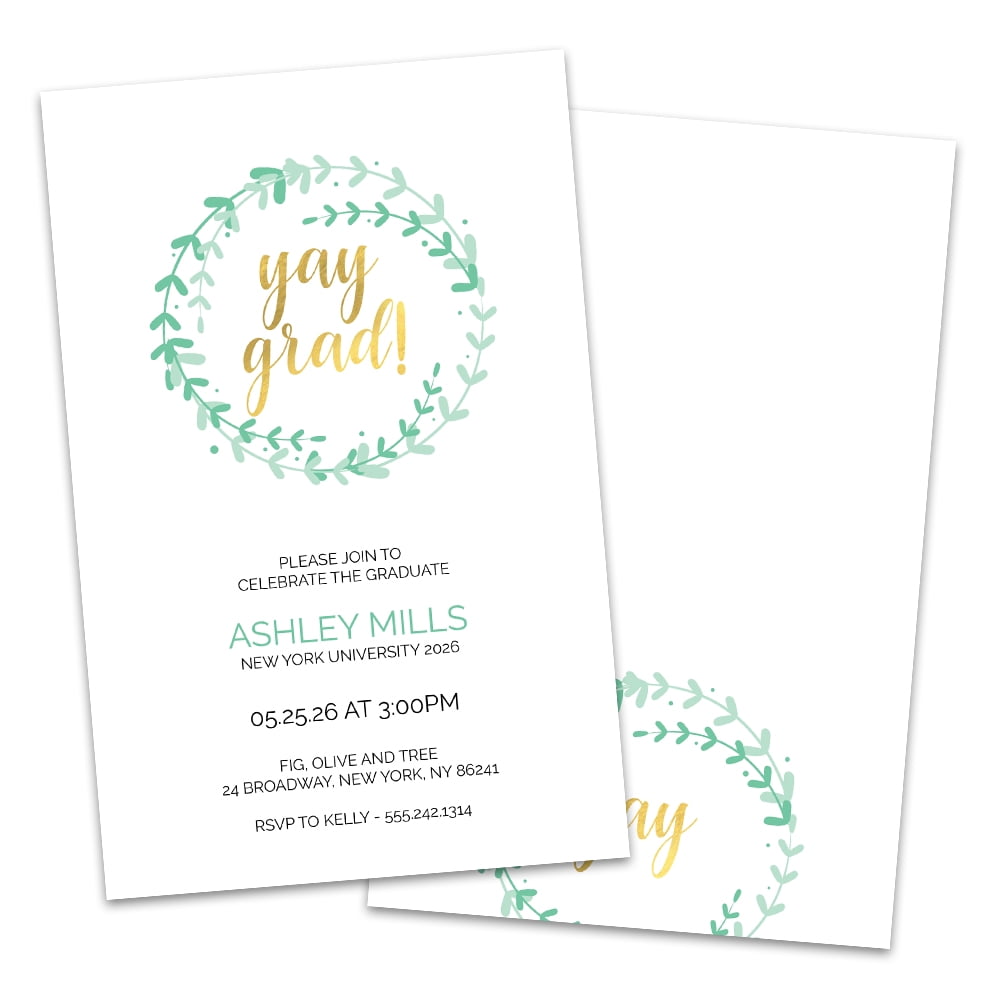 Personalized Leafy Wreath Graduation Party Invitation - Walmart.com