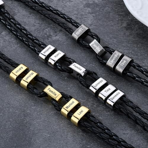 Personalized Leather Bracelets for Men with 1-9 Beads Engraved Mens ...