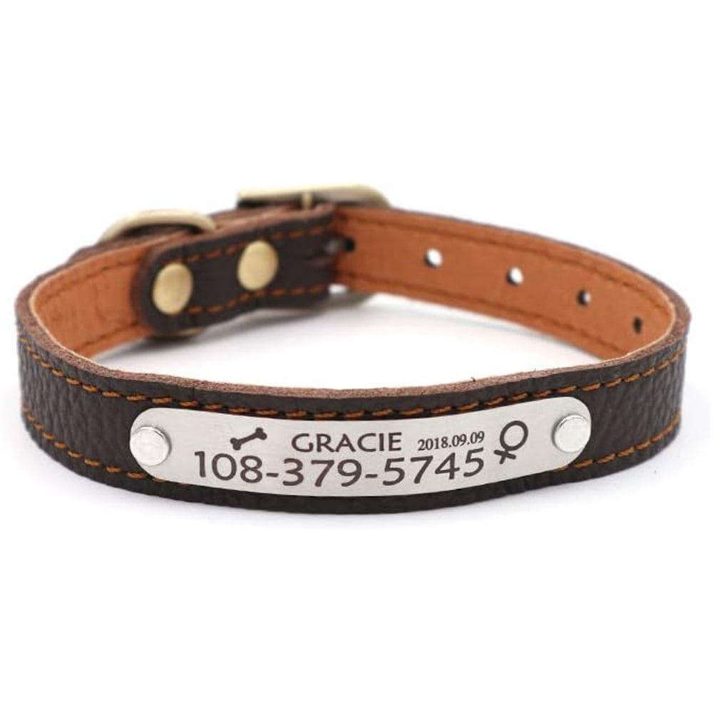 Personalized Leather Cat Collar,Custom with Name Plate and Bell for Boy ...