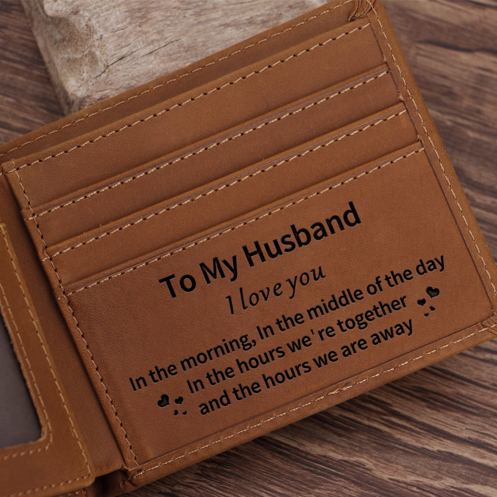 KWOOD Personalized Leather Wallet for Husband, Brown Horizontal Wallet ...