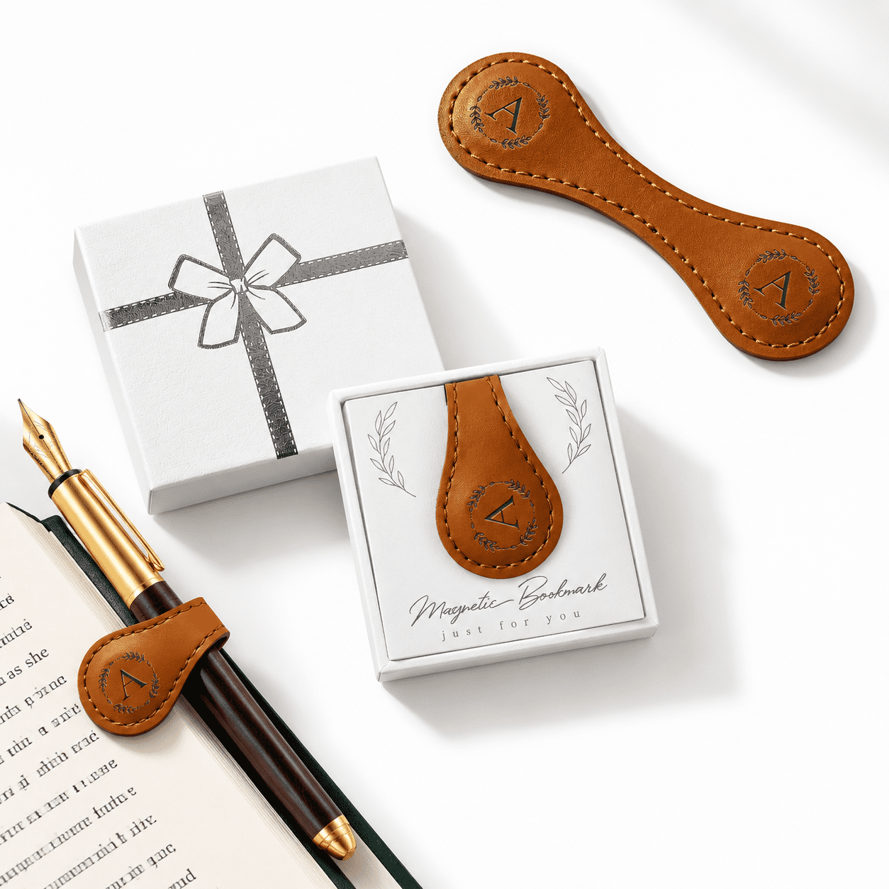 Personalized Leatheric Bookmark With Pen Holder - Custom Initial Design ...