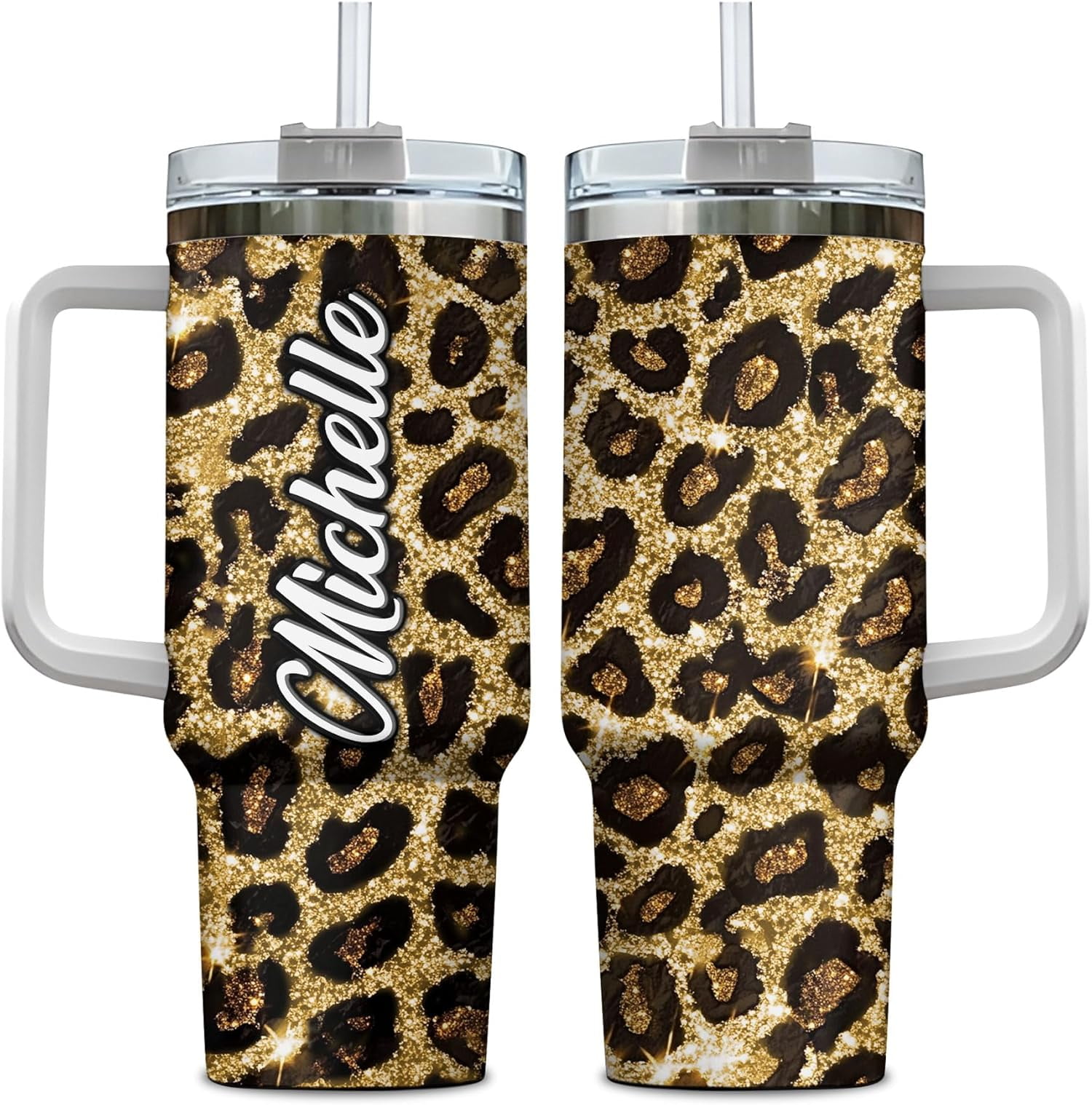 Personalized Leopard 2D Print Tumbler - Print Cup - 40oz Insulated ...