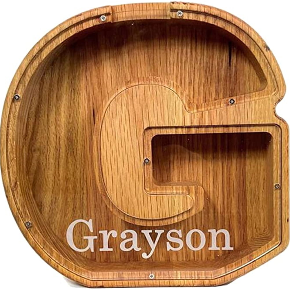 Custom Wooden Letter Piggy Bank, Modern Decorative Coin Bank, Birthday ...
