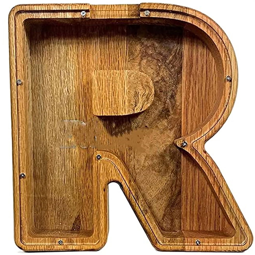 Children's Personalized Letter Wooden Piggy Bank, Custom Money Saving ...