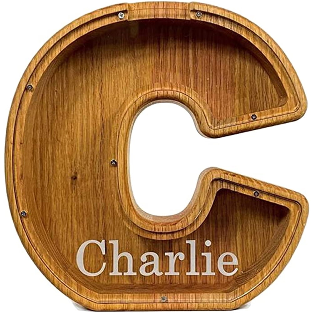 Personalized Wooden Piggy Bank, Custom Letter Coin Bank, Modern ...