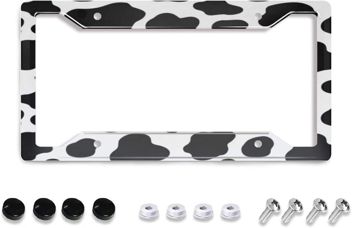 Personalized License Plate Frame Metal Animal Cow Print Black Spot ...