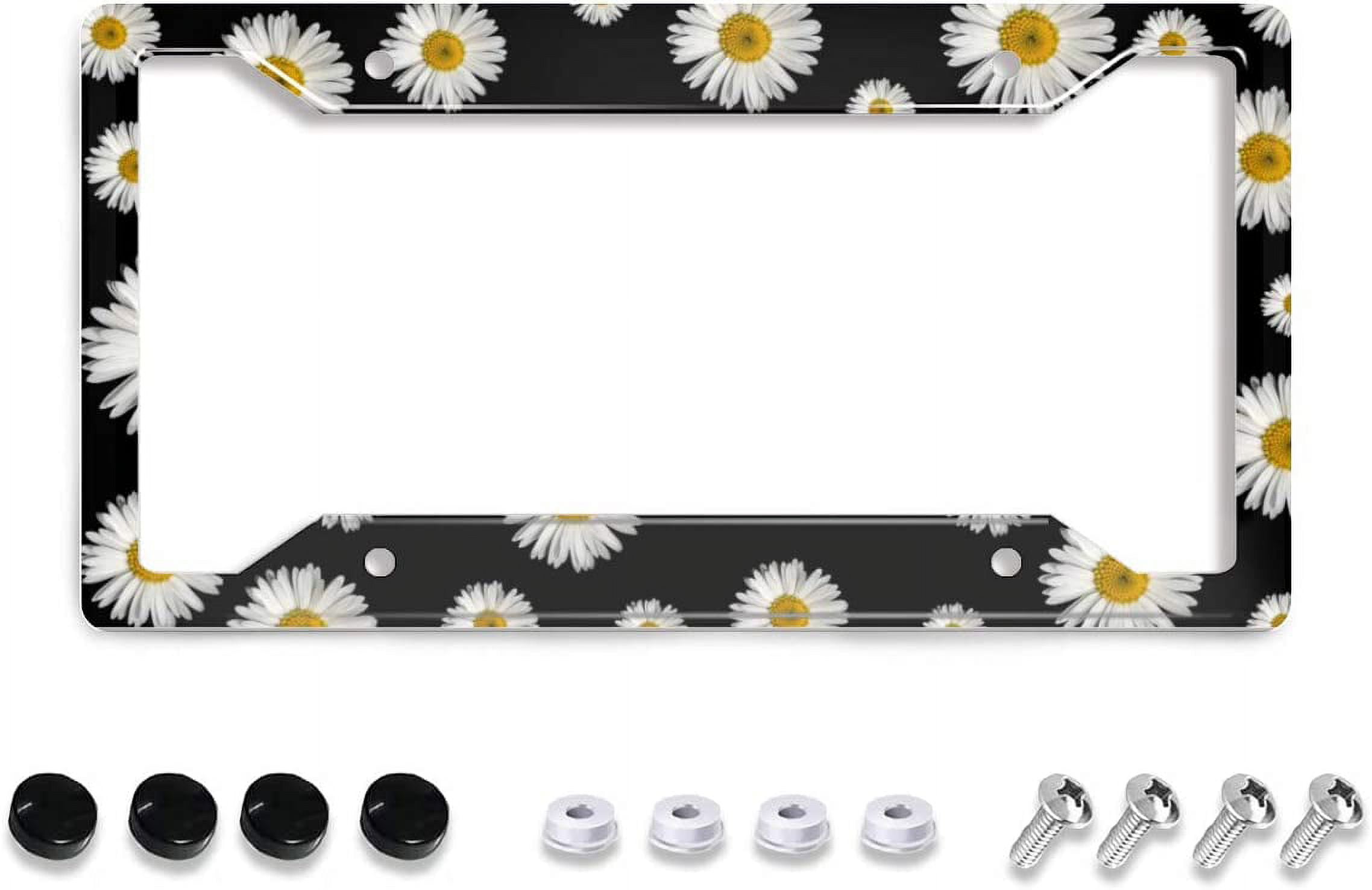 Personalized License Plate Frame Metal Cute Daisy Black Background ...