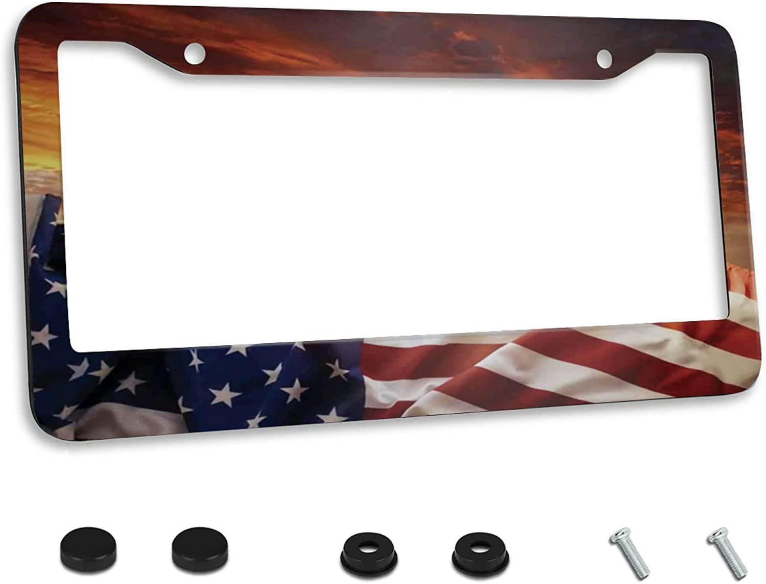 Personalized License Plate Frame Vintage American Flag Stainless Steel ...