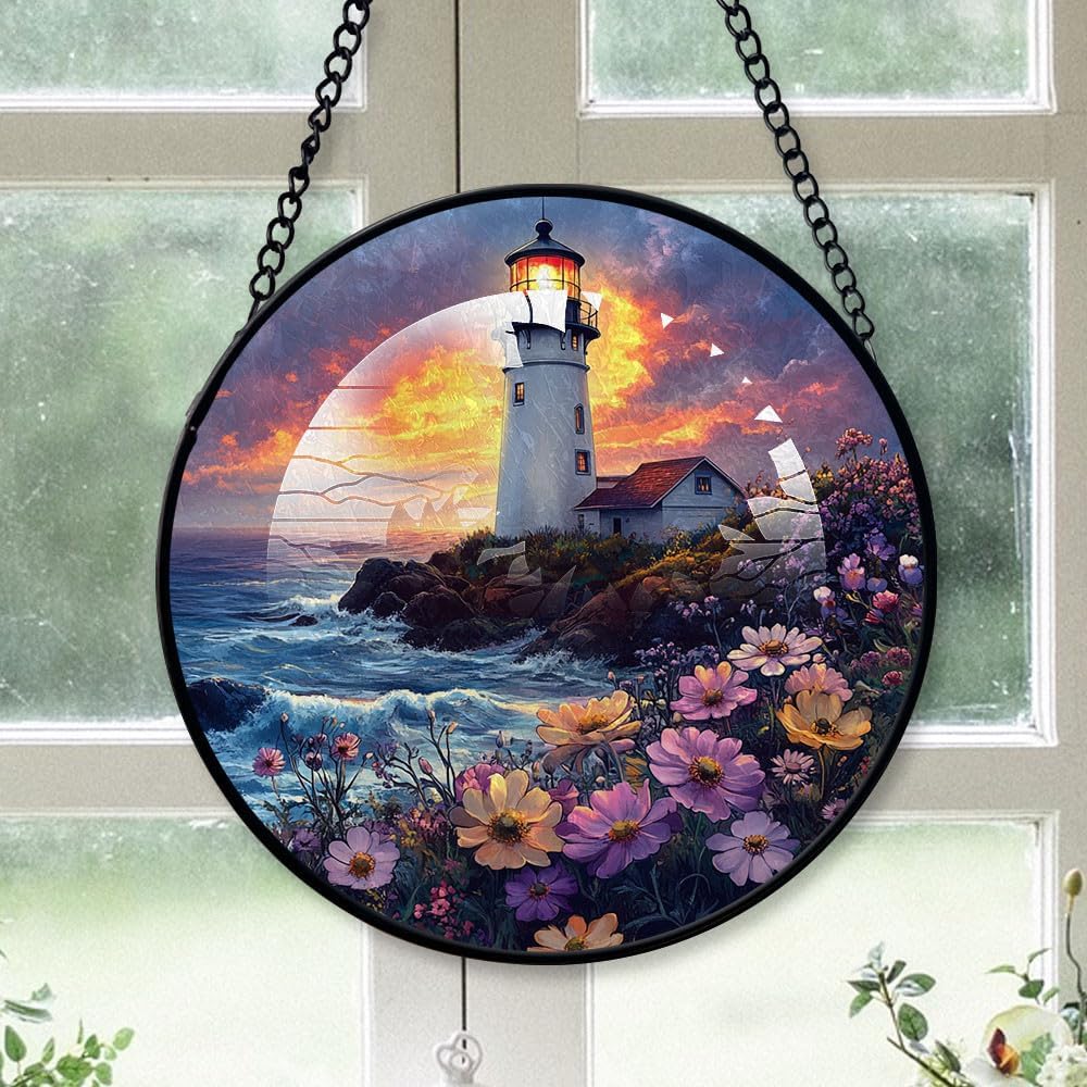 Personalized Lighthouse Coast Suncatcher Stained Glass, Lighthouse ...