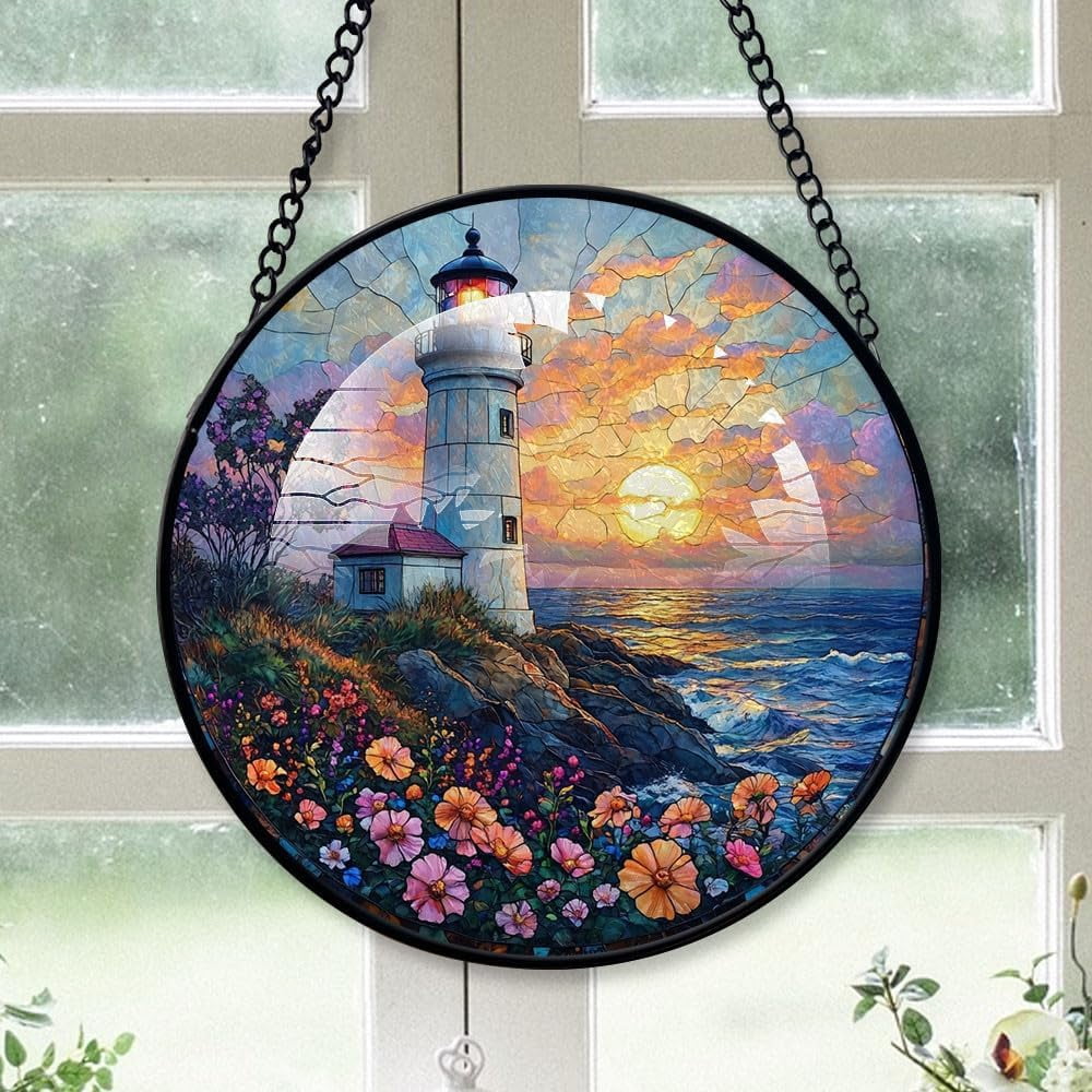 Personalized Lighthouse Coast Suncatcher Stained Glass, Lighthouse ...
