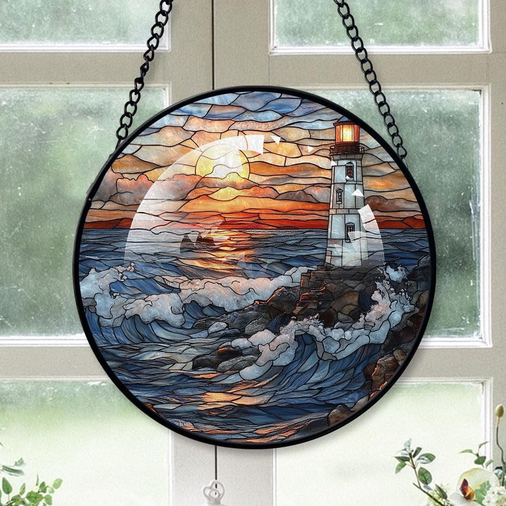 Personalized Lighthouse Stained Glass Suncatcher Artistic Window ...