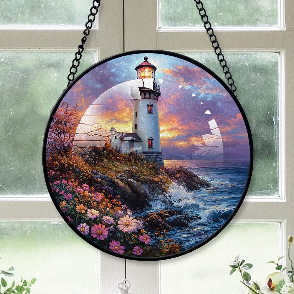 Personalized Lighthouse Stained Glass Suncatcher Artistic Window ...