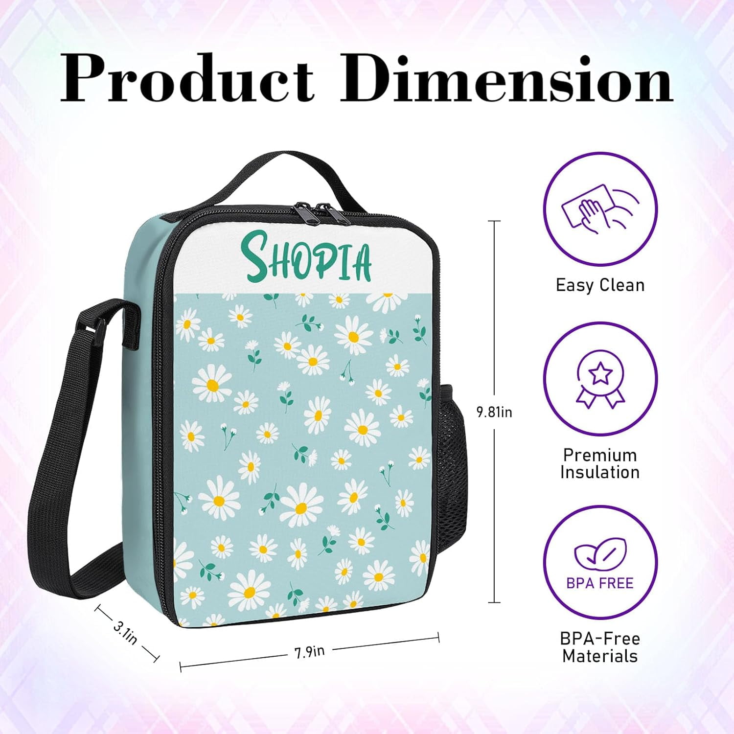 Personalized Lunch Bag With Kids Name For Girls, Custom Lunch Box With ...