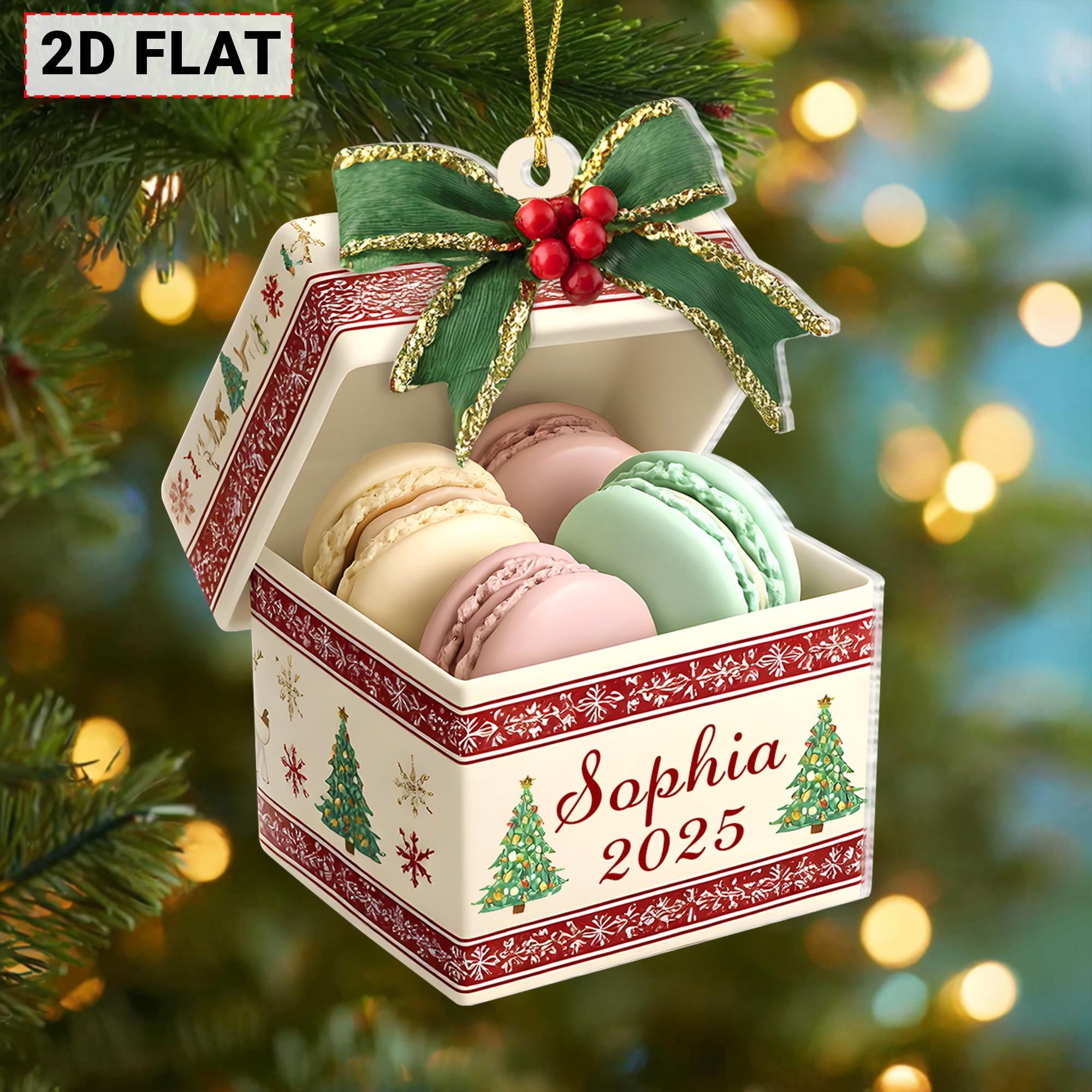 Personalized Macaron Box 2D FLAT Ornament, Custom Name Christmas Tree ...