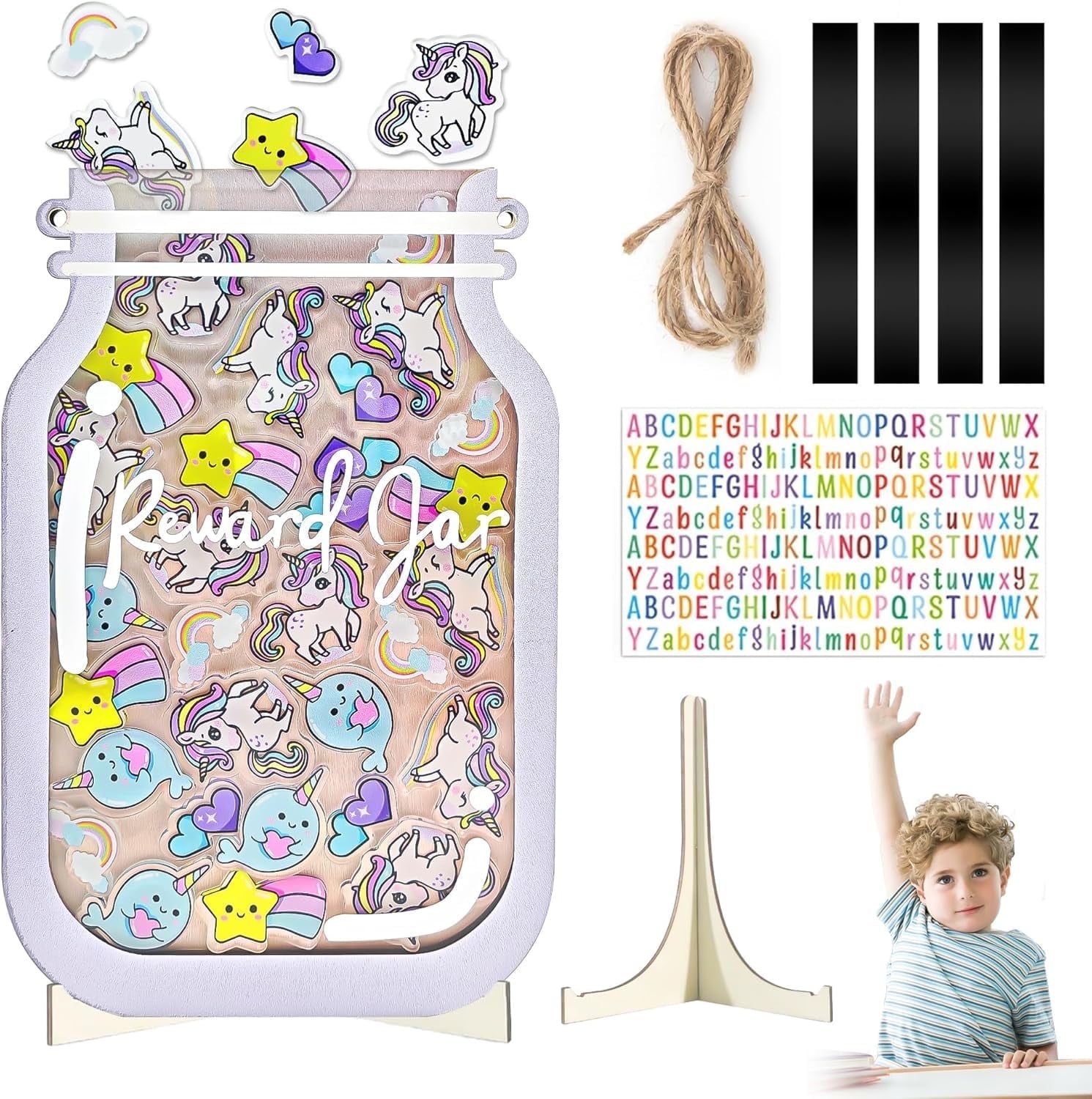 Personalized Magnetic Reward Jar, Unicorn Jar with Colorful Letter ...