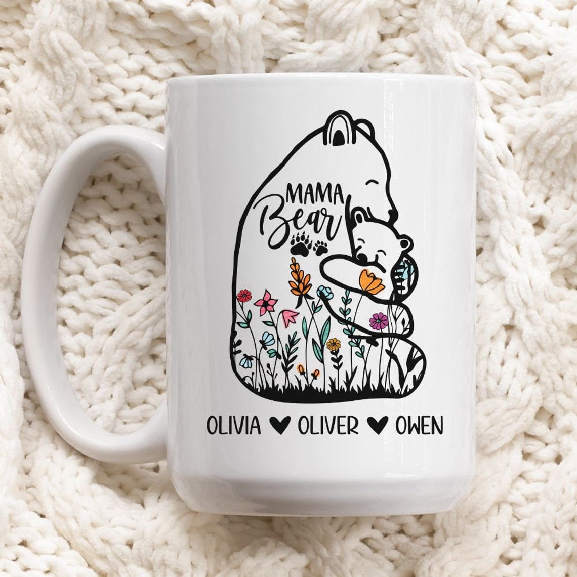 Personalized Mama Bear Mug Wildflower Custom Mom Mug With Kids' Names ...