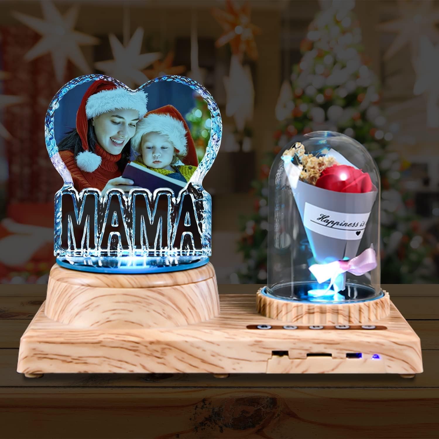 Personalized Mama Crystal Color Print Picture, 3D Crystal Photo, Bluetooth Rose Rotating Base ...