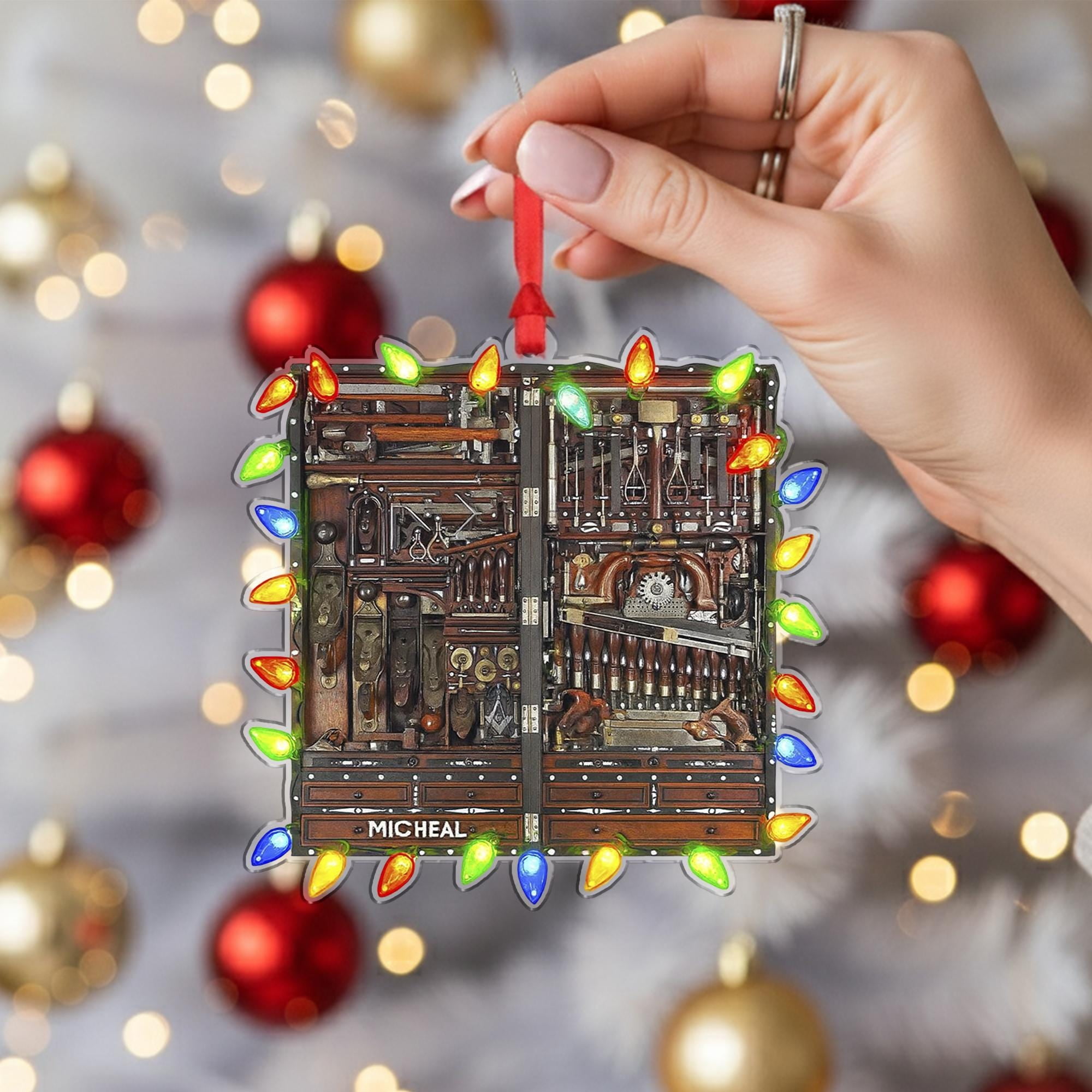 Personalized Mechanic Tool Box Acrylic Christmas Ornament with Lights ...