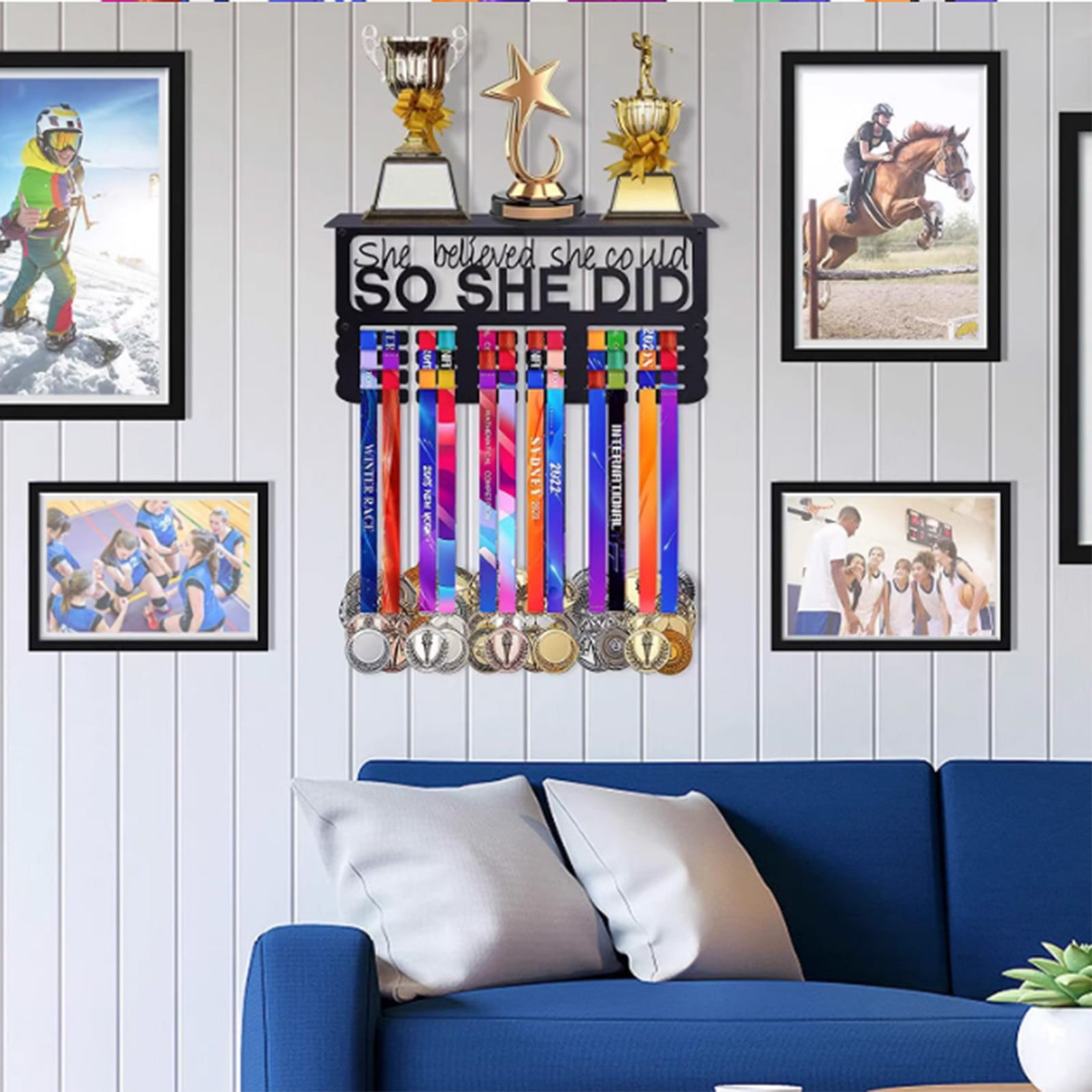 Personalized Medal Holder with Name Display Rack for Awards Ribbons - Metal Custom Sports Race ...