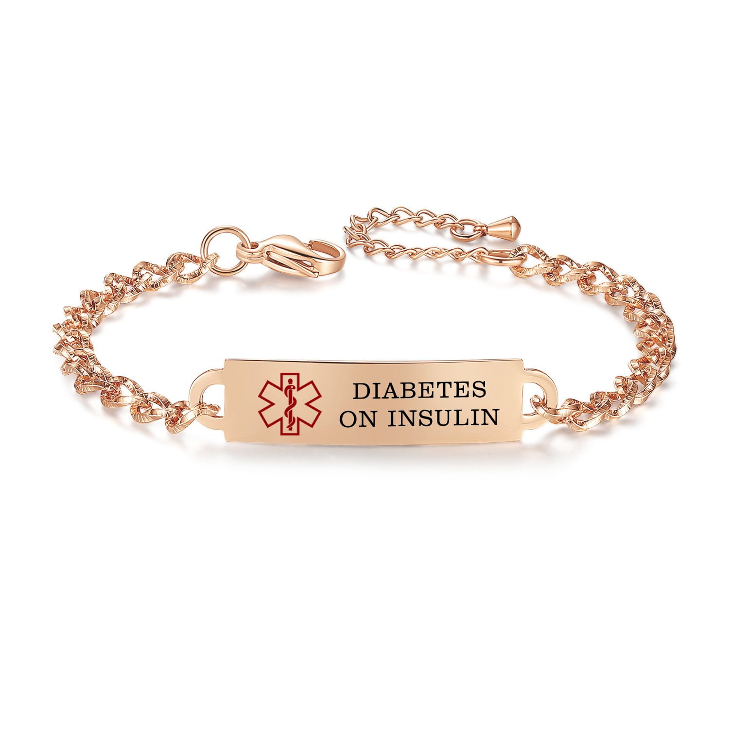 Personalized Medical Alert Bracelet Free Engrave Diabetes on insulin ...