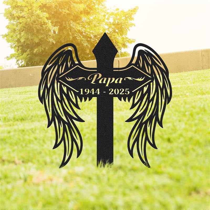 Personalized Memorial Angel Cross – Custom Metal Grave Marker Sign for ...