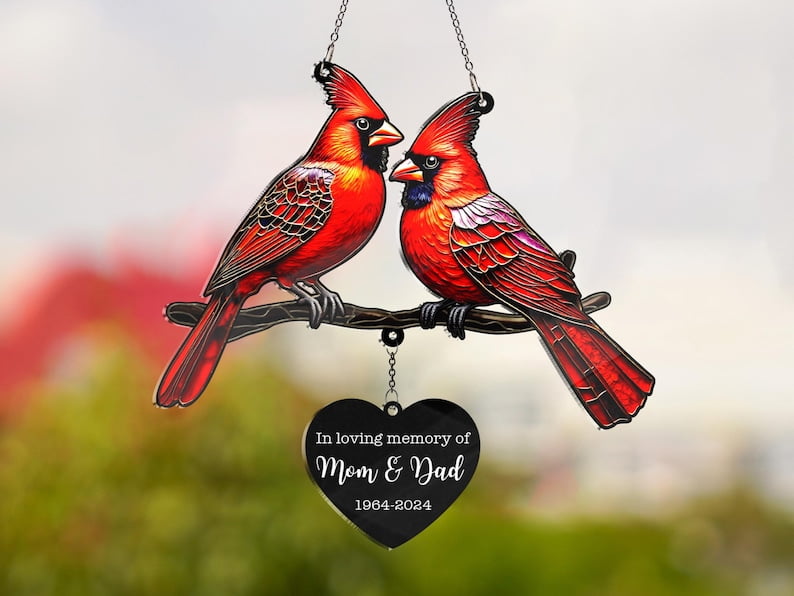 Personalized Memorial Cardinal Suncatcher, Sympathy Gift for Loss of ...