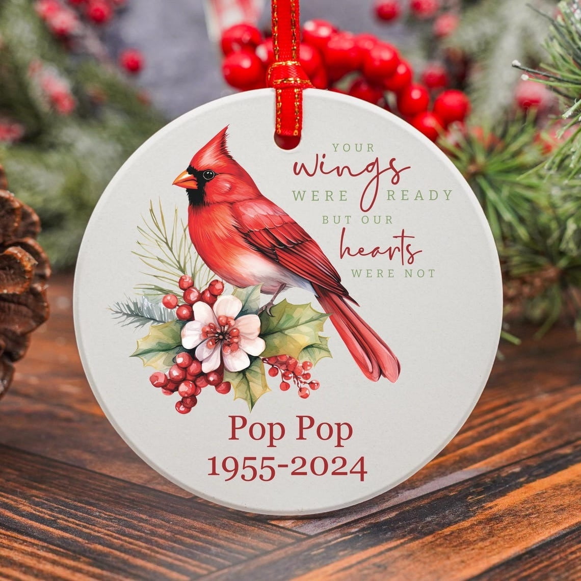 Personalized Memorial Ornament, Sympathy Keepsake with Cardinal, “Your ...