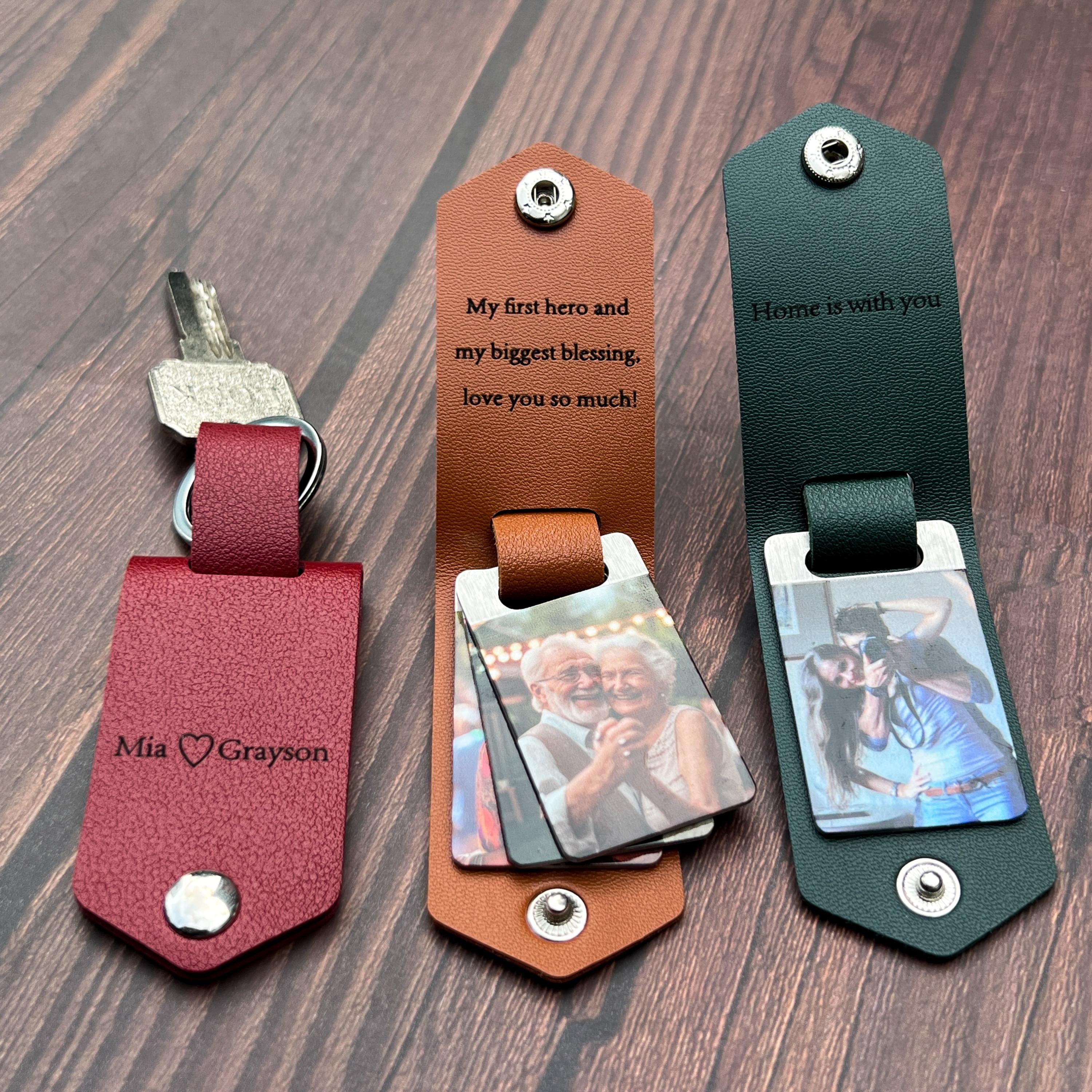 Personalized Men Leather Keychain with Photo, Metal Tag Photo Keychain ...