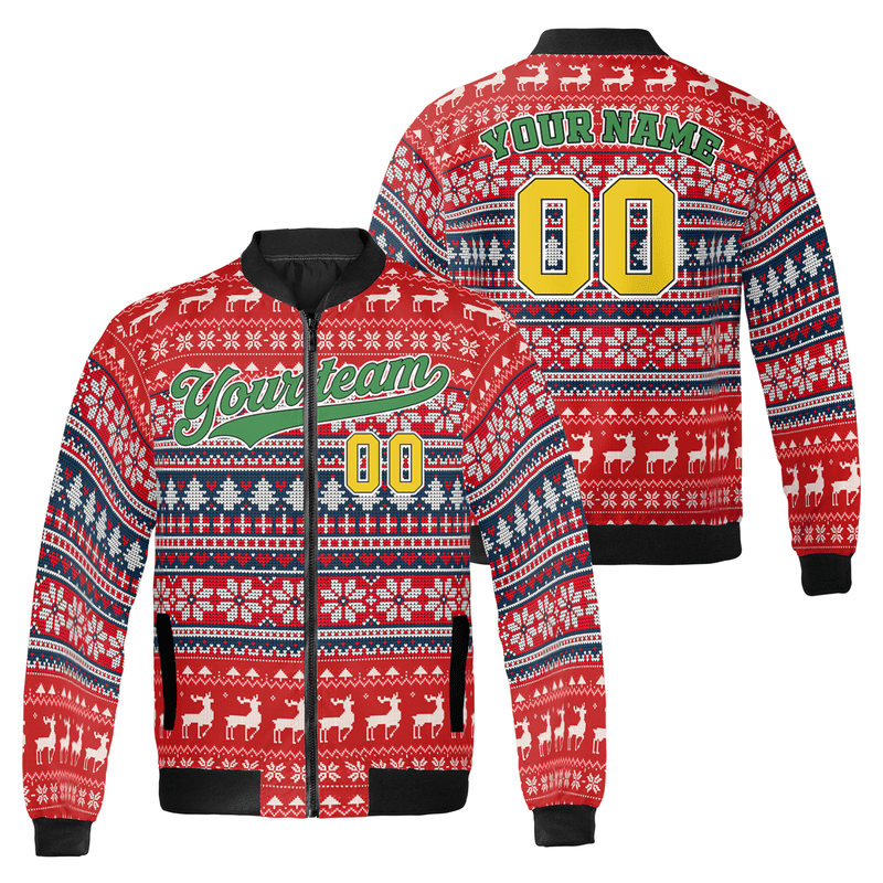 Personalized Merry Christmas Ugly Sweater Style Bomber Jacket - Custom ...
