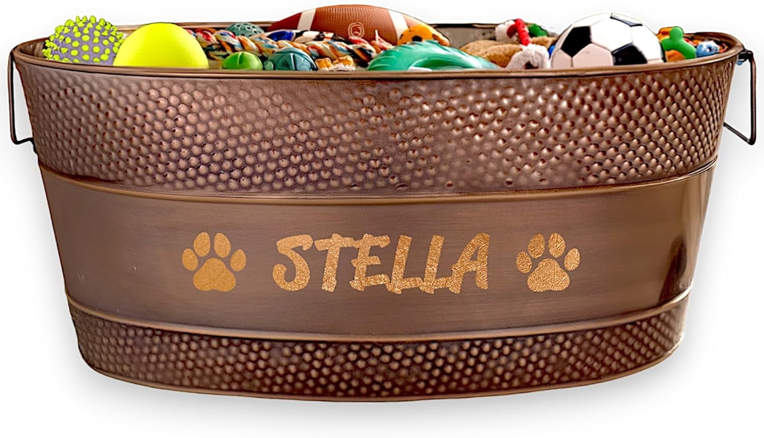 Personalized Metal Dog Toy Bin - Copper Galvanized Storage Bin with ...