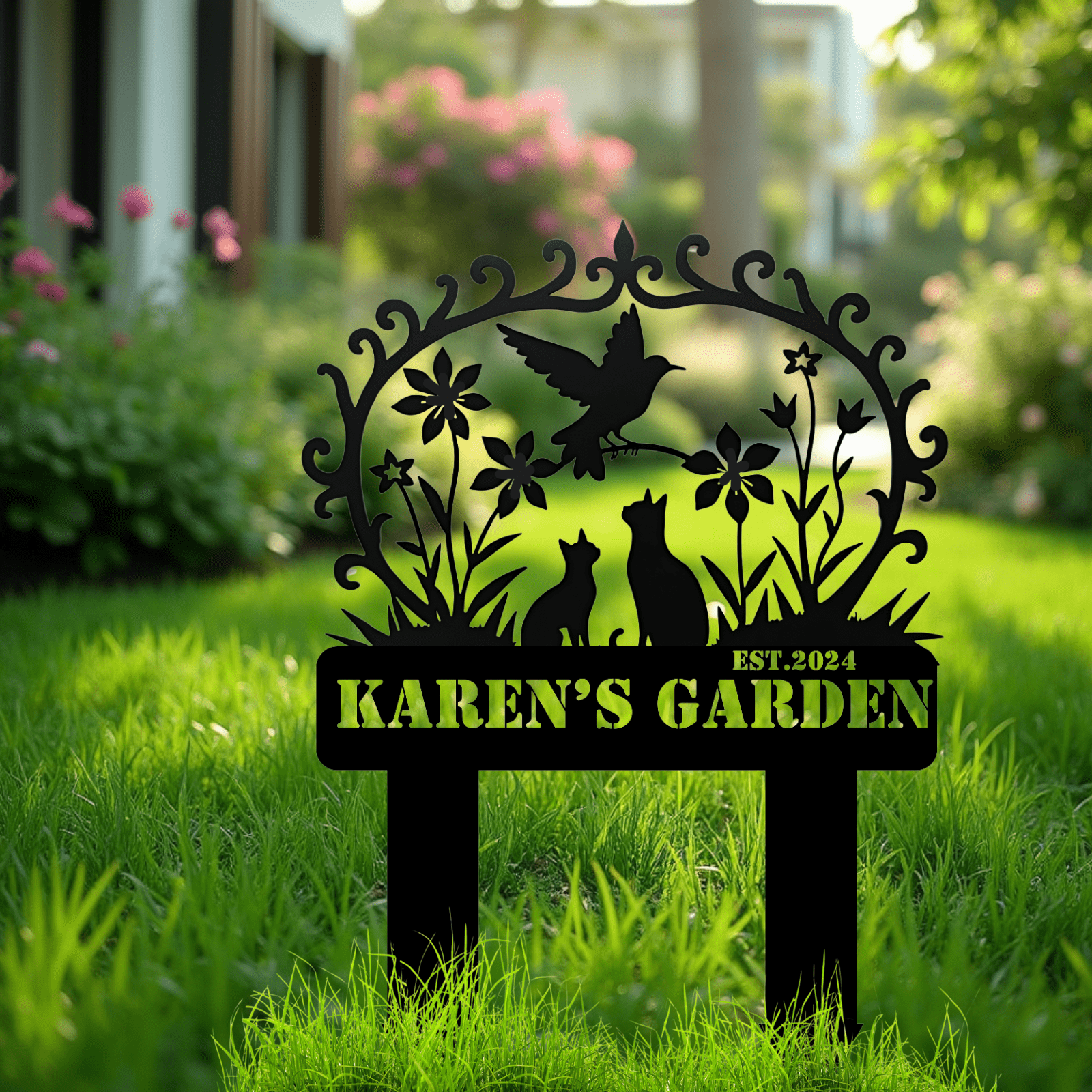 Personalized Metal Garden Stake – Custom Cats Name Sign for Lawn ...