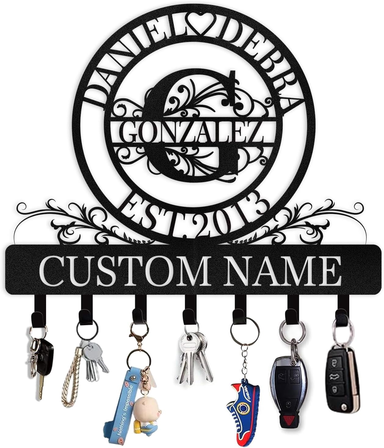 Personalized Metal Key Holder for Wall, Custom Family Name Key Rack ...