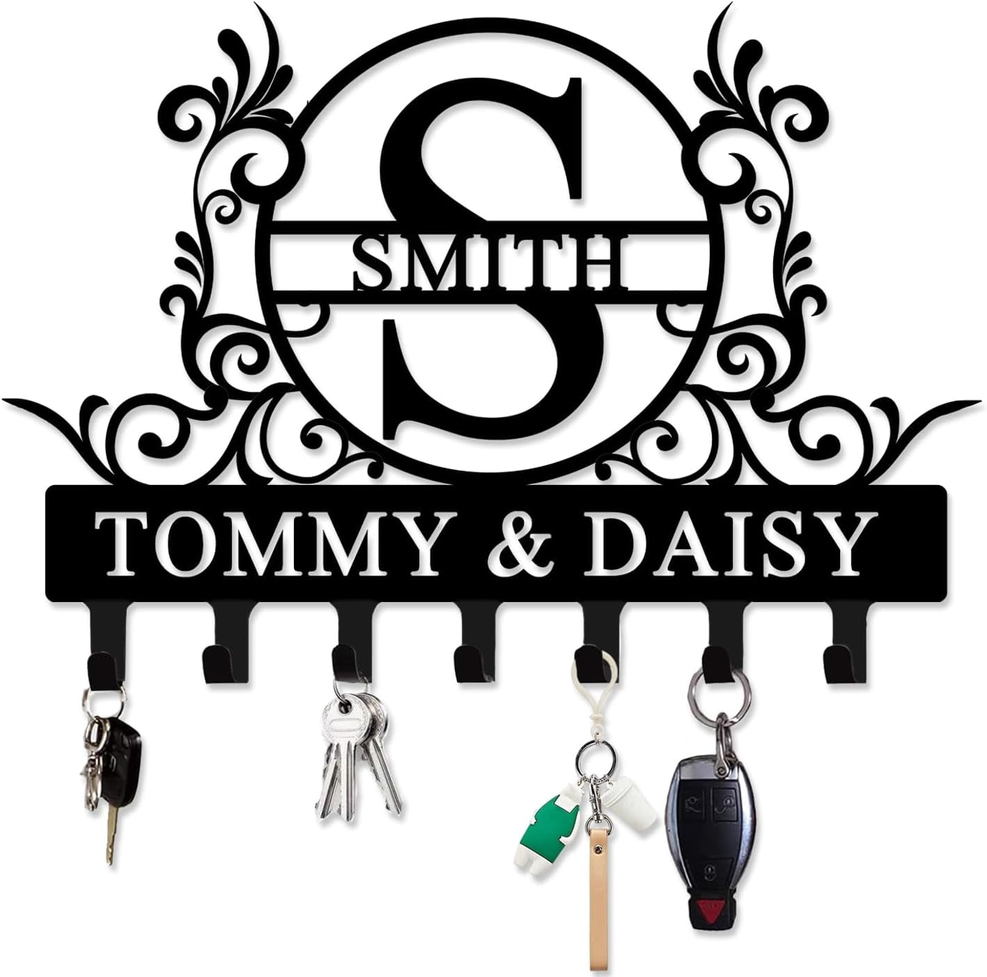 Personalized Metal Key Holder Wall Mount with Family Name Custom Key ...