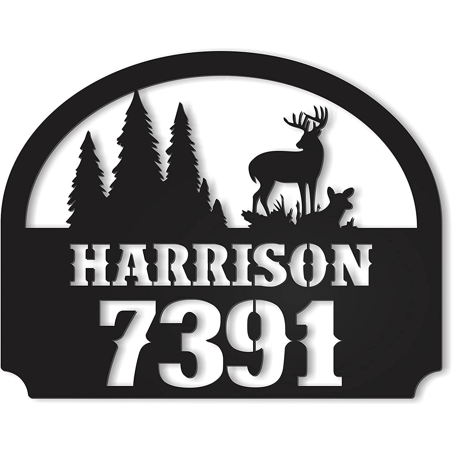 Personalized Metal Outdoor Address Name Sign With Deer Scene - Walmart.com