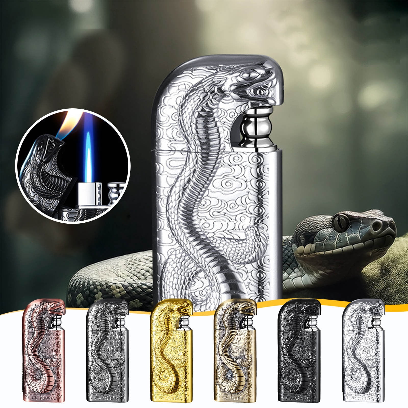 Personalized Metal Snake Double Flame Lighter Adjustable Wind Resistant ...
