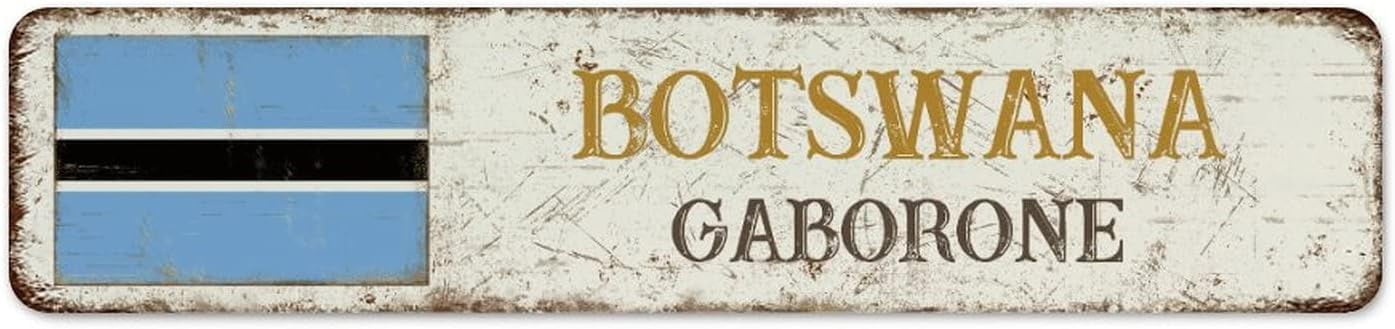Personalized Metal Tin Sign Botswana-Gaborone Flag City Street Home ...