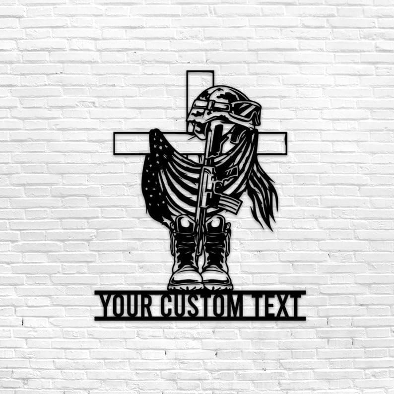 Personalized Metal Veteran Signs Fallen Soldier Battlefield Cross ...