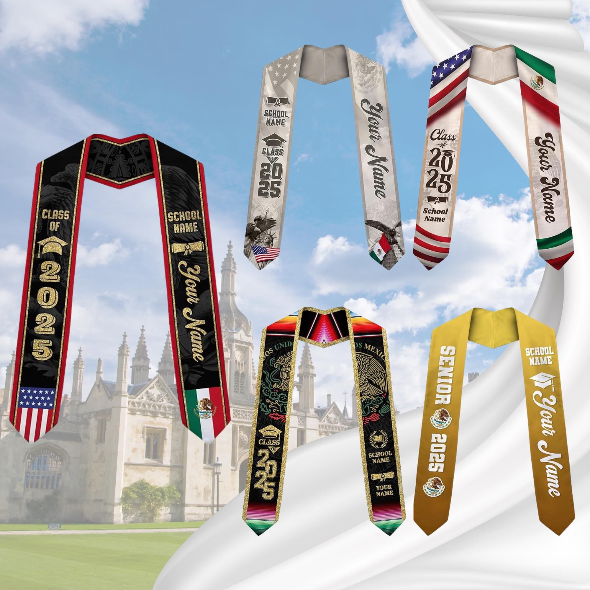 Personalized Mexican Stole,Custom Mexican Graduation Sash,Mexican ...