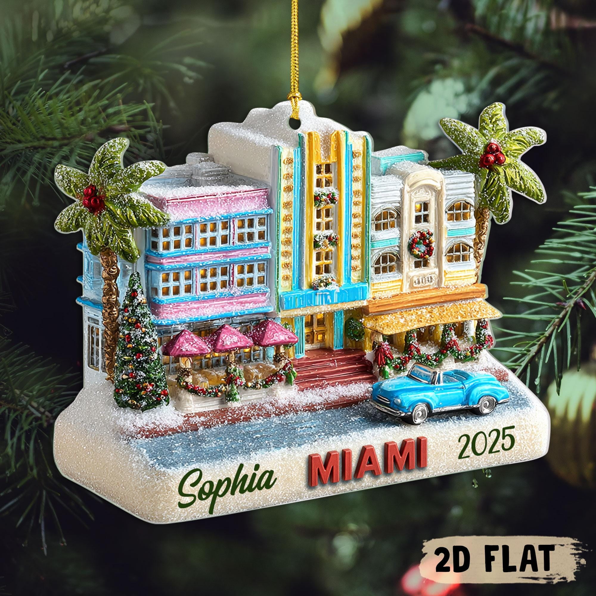 Personalized Miami 2D FLAT Acrylic Ornament 2025, Ocean Drive Art Deco ...