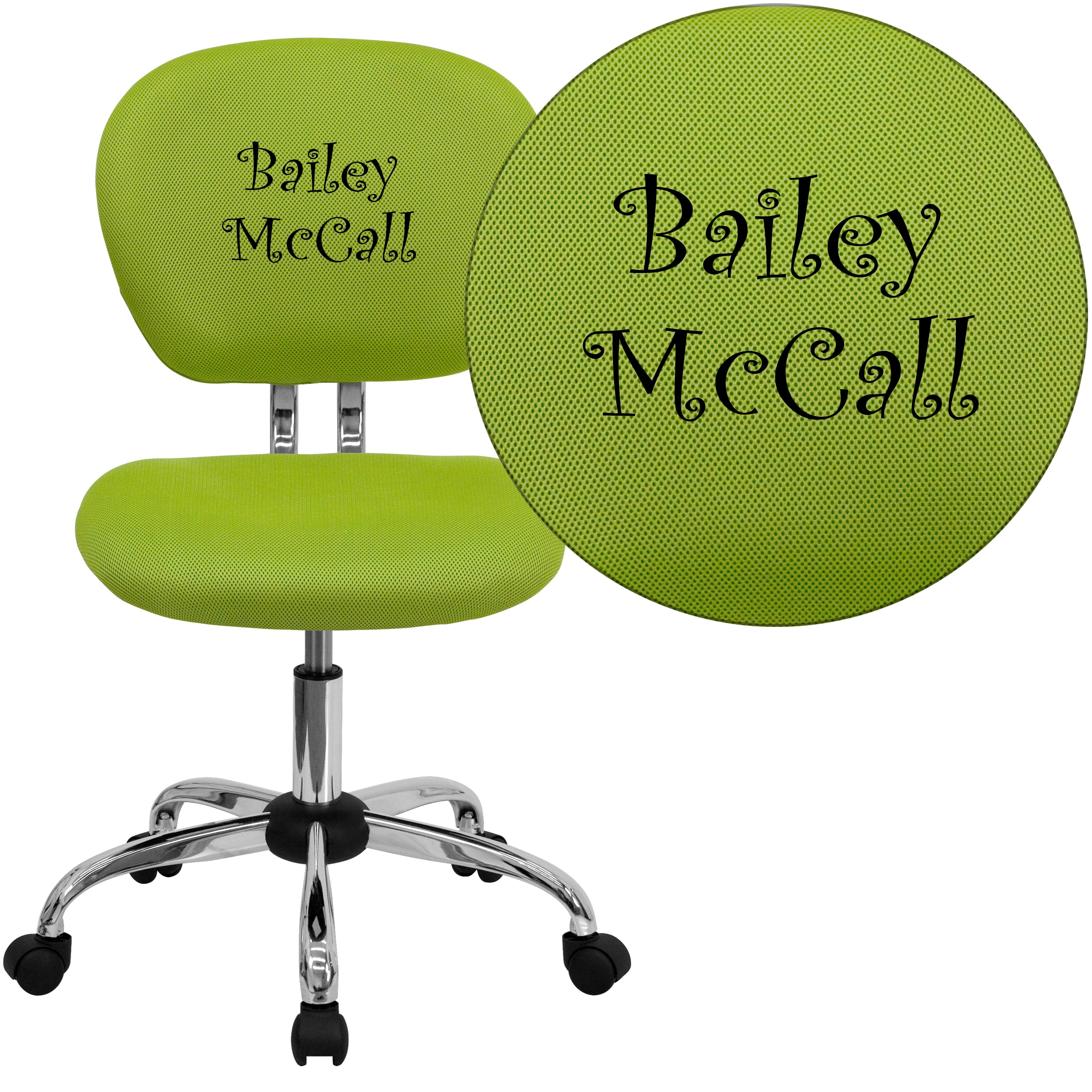 Personalized Mid-Back Apple Green Mesh Swivel Task Chair with Chrome ...