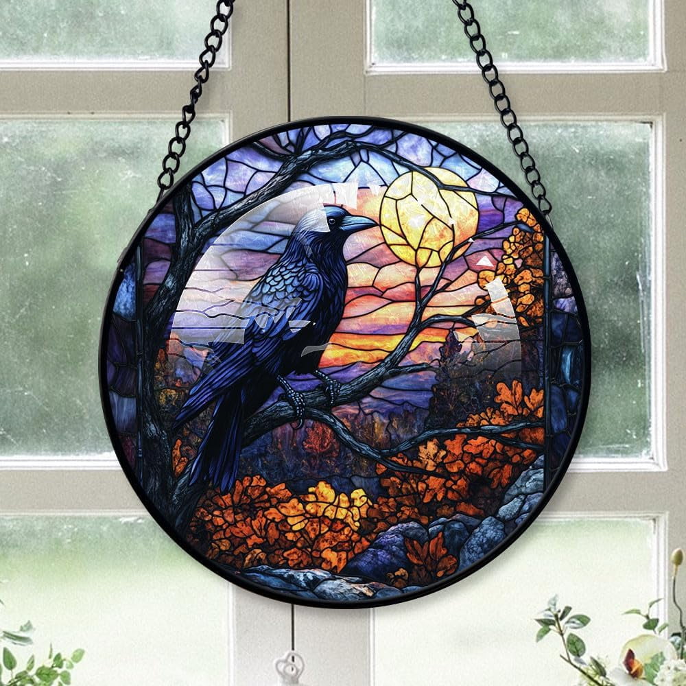 Personalized Midnight Crow Stained Glass Suncatcher Artistic Window ...