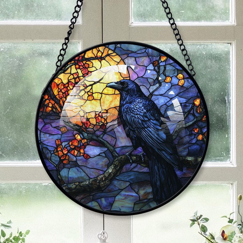 Personalized Midnight Crow Stained Glass Suncatcher Artistic Window ...