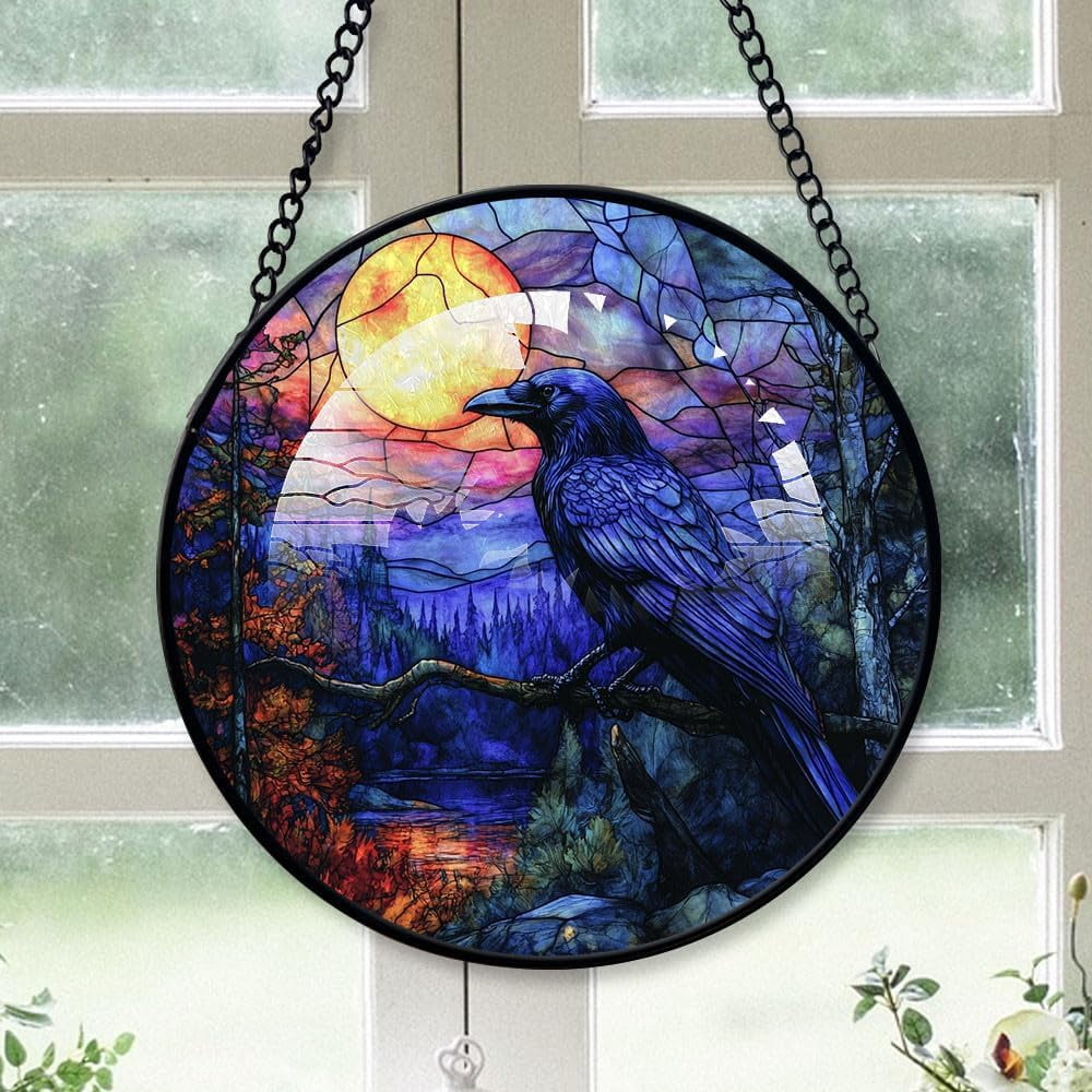 Personalized Midnight Crow Suncatcher Stained Glass, Midnight Crow ...