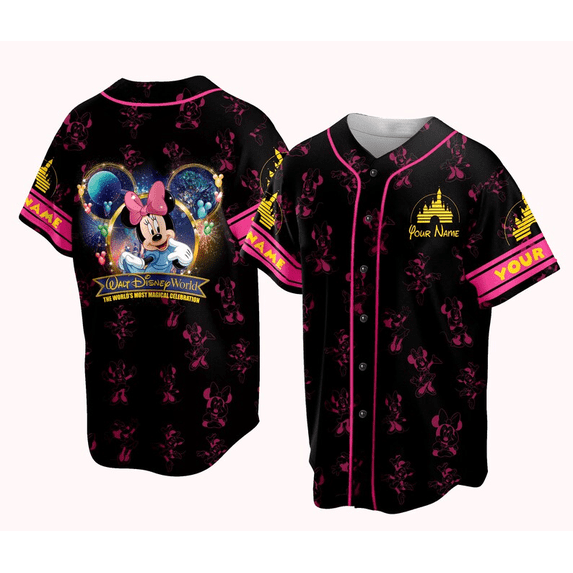 Personalized Minnie The World Most Magical Celebration Baseball Jersey ...