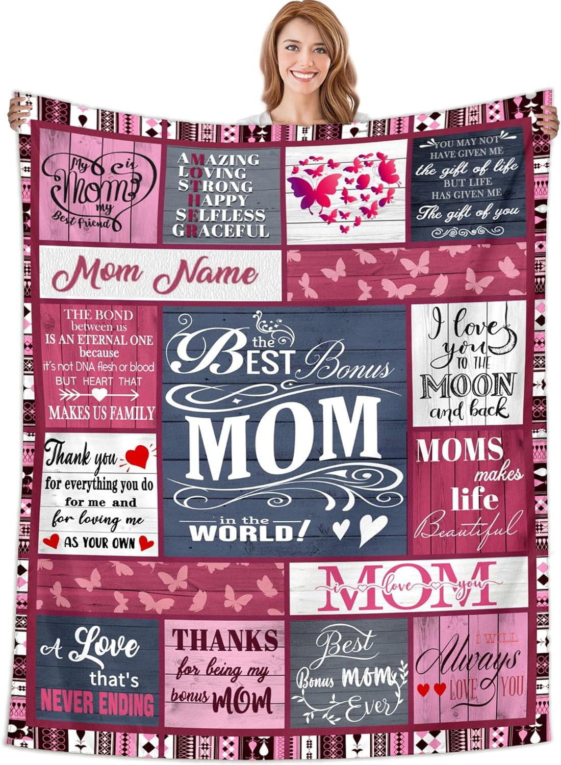 Personalized Mom Blankets, Custom Throws Best Bonus Mom Ever Gifts ...